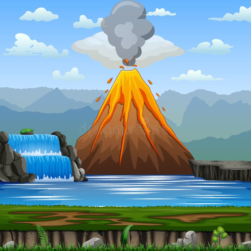 Volcano Eruption in a Nature Scene Stock Illustration - Illustration of ...