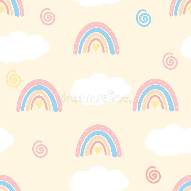 Seamless Rainbow Pattern with Clouds Stock Illustration - Illustration ...