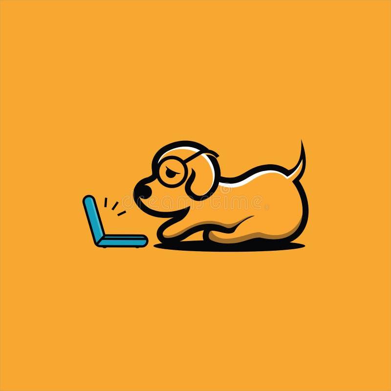 Cute Dog in Front of Laptop, Vector Logo . Stock Vector - Illustration ...