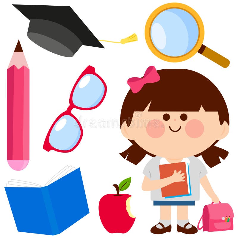 Student Girl and Set of School Objects. Vector Illustration Stock ...