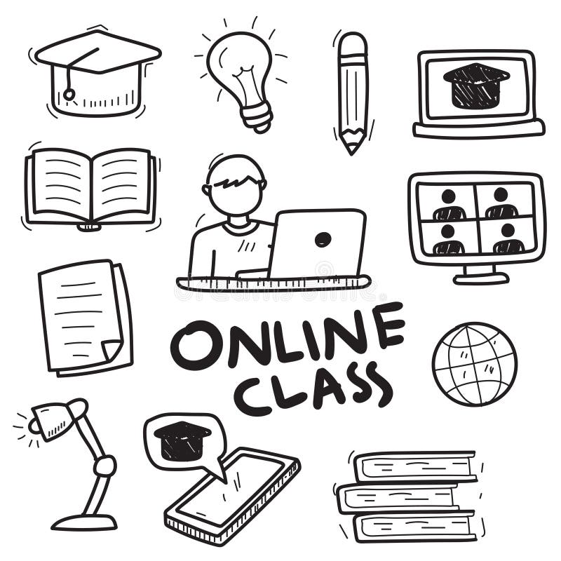 Online Class Doodle Set with Cute Style Stock Vector - Illustration of ...