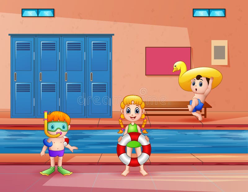 Funny the Children Having in Indoor Swimming Pool Stock Vector ...