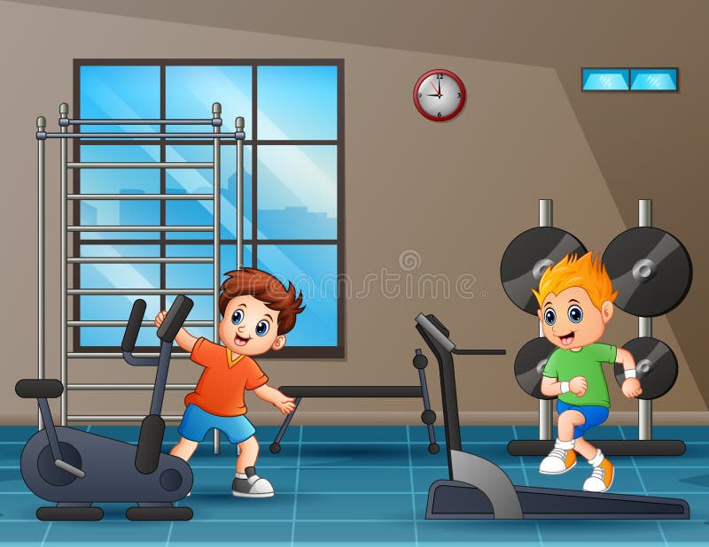 Cartoon of Happy Boys in the Gym Stock Vector - Illustration of cartoon ...