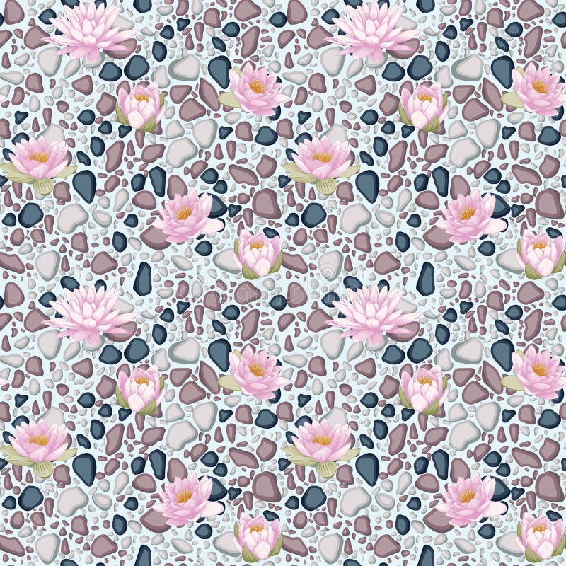 Seamless Pink Lotus Flowers with Colorful Stone Texture Background ...