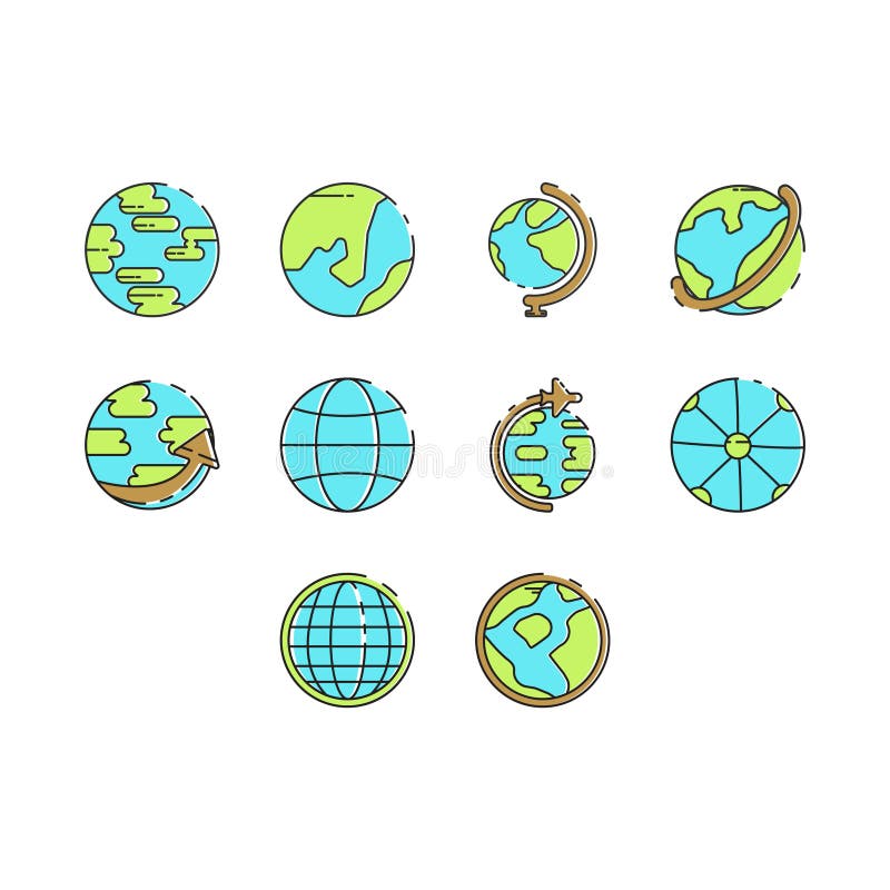 Cartoon Globe Icon Set stock vector. Illustration of flat - 228119400