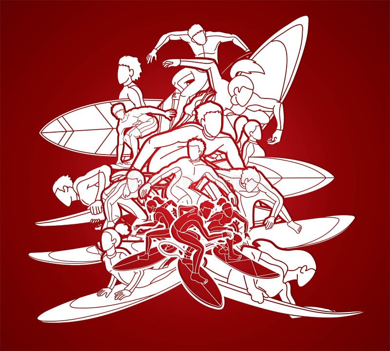 Surfing Sport Male and Female Players Cartoon Graphic Vector Stock ...