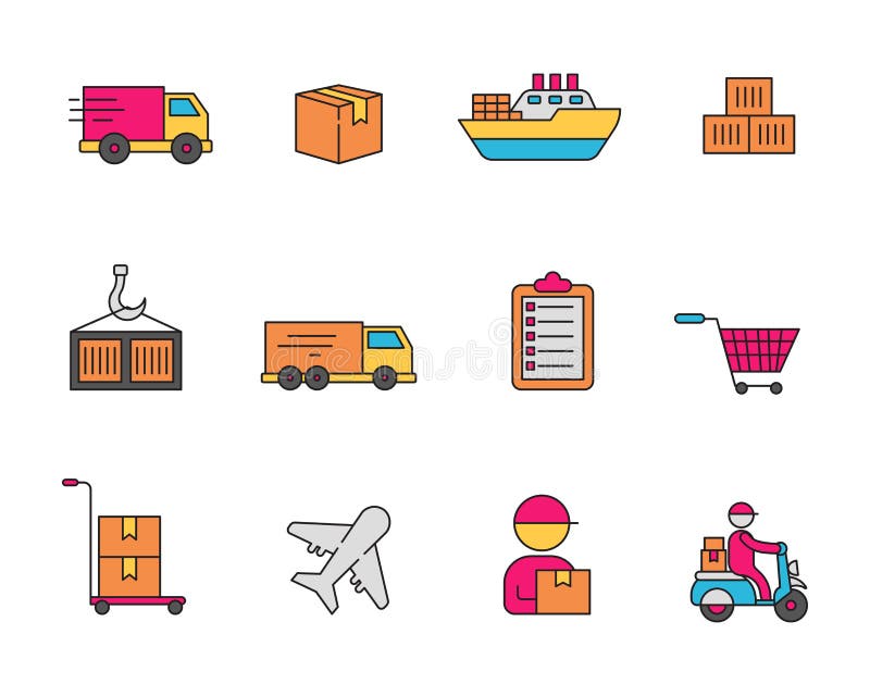 Delivery Icons Collection in Linear Color Style Stock Vector ...