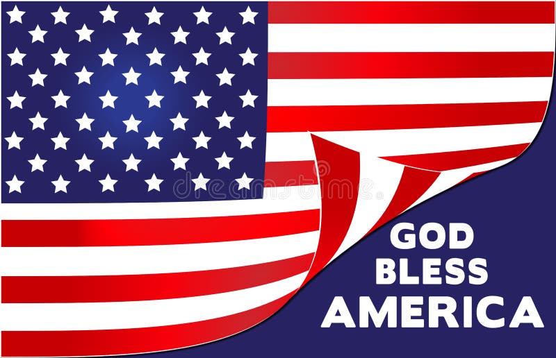 American Flag with Curled Up Part and Text God Bless America Stock ...