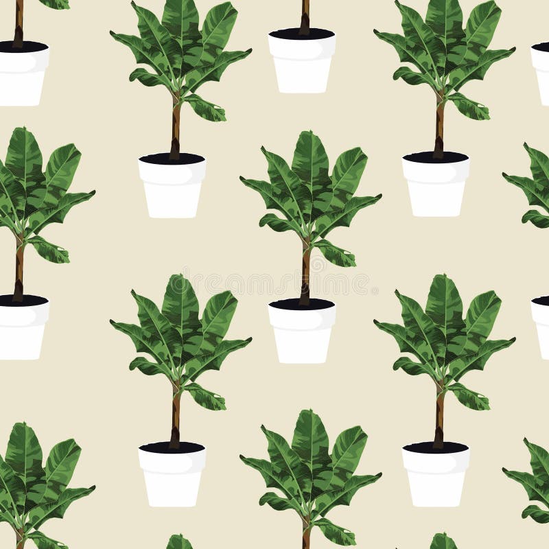 Tropical Bananas Tree in Pots Seamless Pattern for Inside and Outside ...