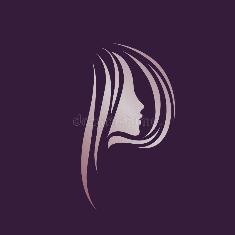 Beauty, Hair Salon Logo. Woman Portrait and Abstract Letter P. Silver ...