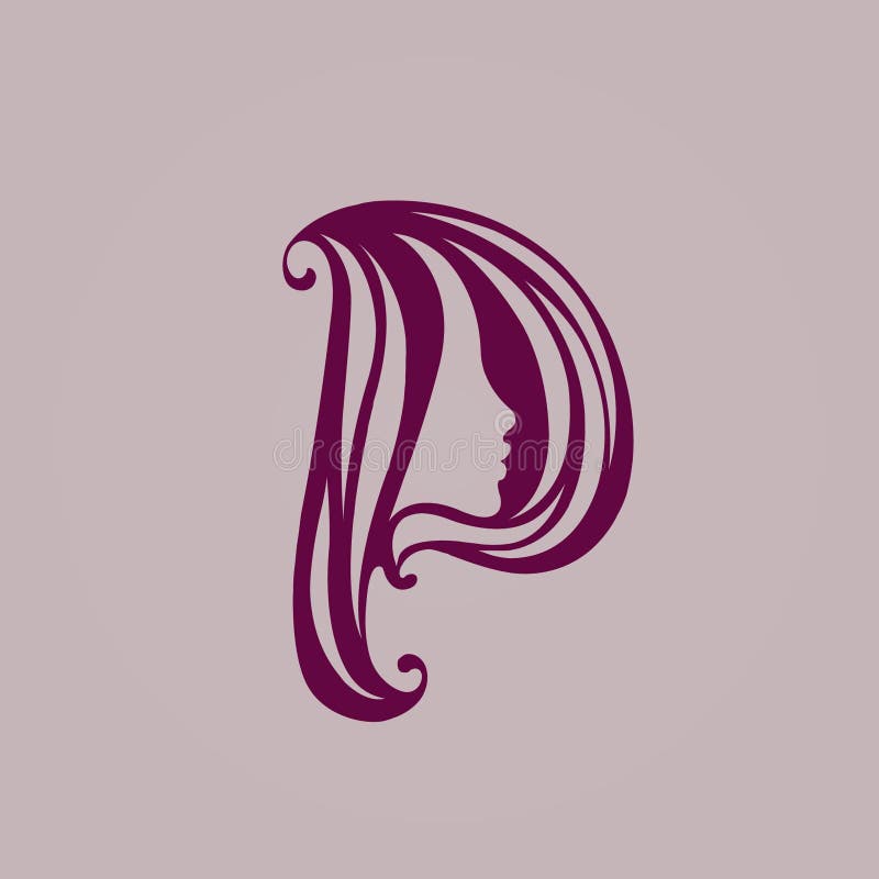 Beauty, Hair Salon Logo. Woman Portrait and Decorative Swirl Letter P ...