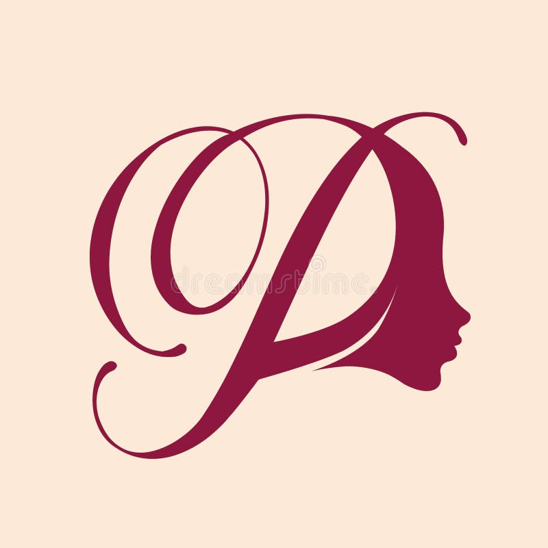 Beauty, Hair Salon Logo. Woman Portrait and Decorative Swirl Letter P ...