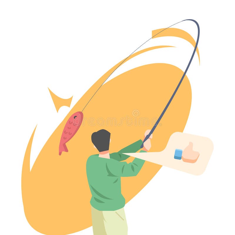 Illustration of a Man Fishing and Catching Fish. Flat Vector Design ...