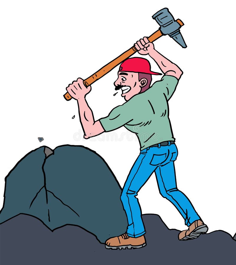 Man Holding Hammer Getting Ready To Crack the Rock Stock Vector ...