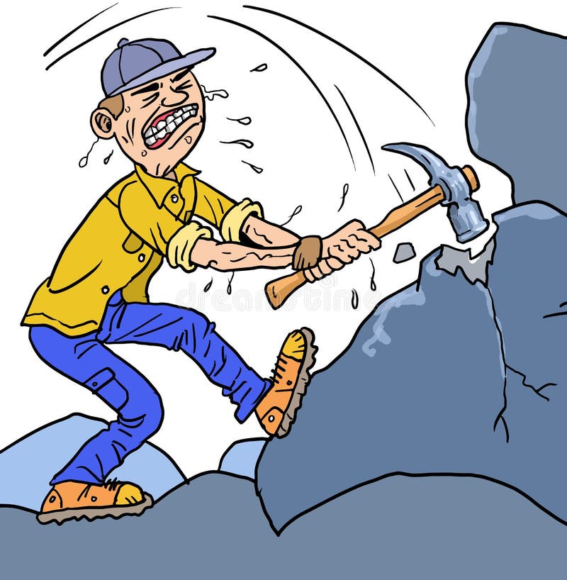 A Man Knocks a Large Rock with a Hammer Stock Vector - Illustration of ...