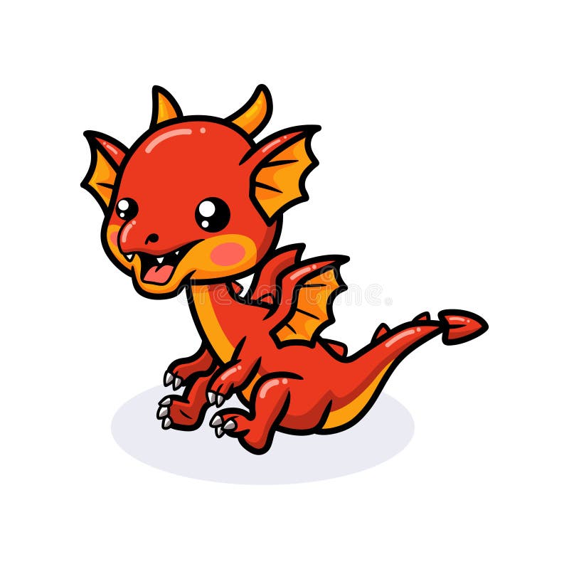 Cute Red Little Dragon Cartoon Sitting Stock Vector - Illustration of ...