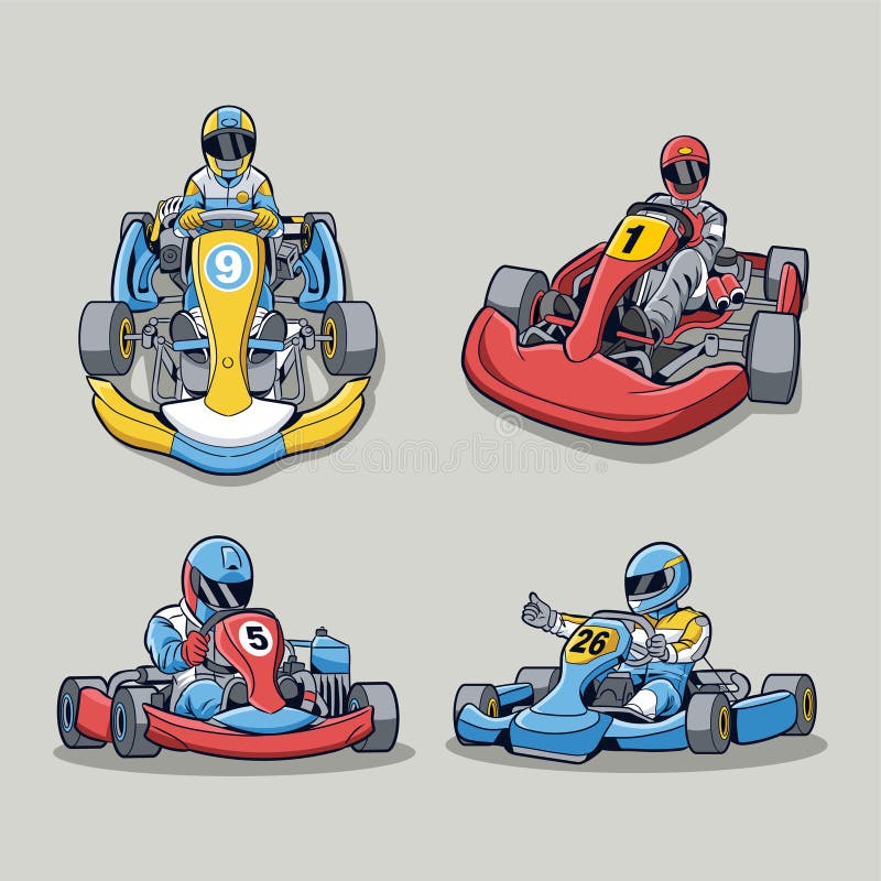 Go Kart Design Vector Collection Stock Vector - Illustration of crossed ...