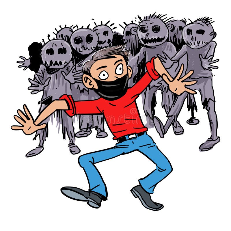 Cartoon the Man Chasing by the Group of Zombies. Stock Vector ...