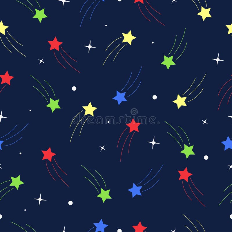 Seamless Pattern of Colourful Stars on Space Background. Stock Vector ...