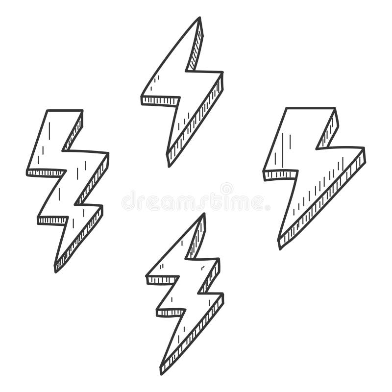 Lightning Doodle Vector Isolated on White Stock Vector - Illustration ...