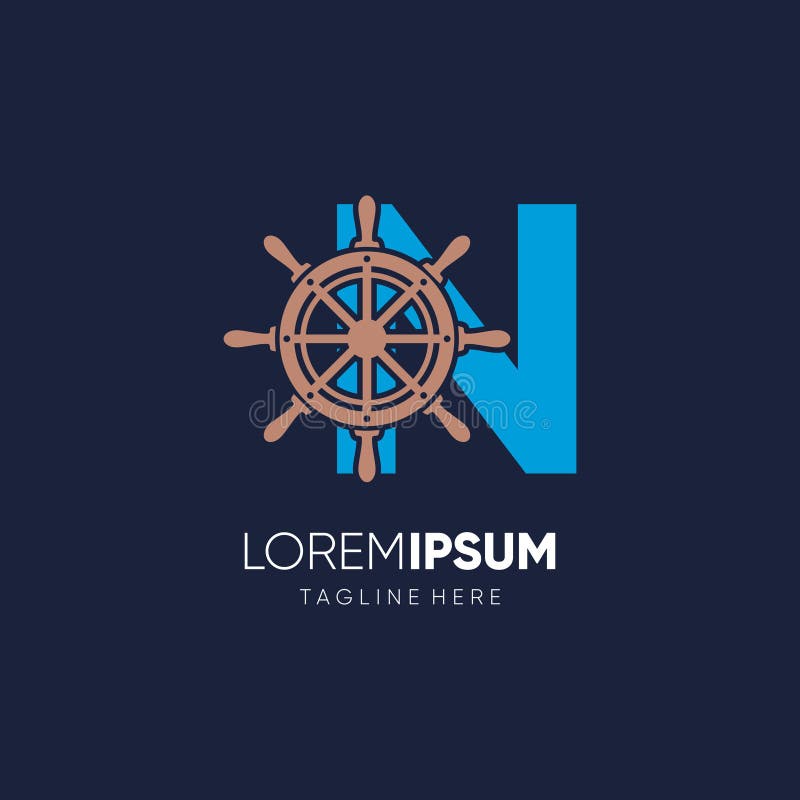 Letter N Ship Steering Wheel Logo Design Vector Icon Graphic Emblem ...