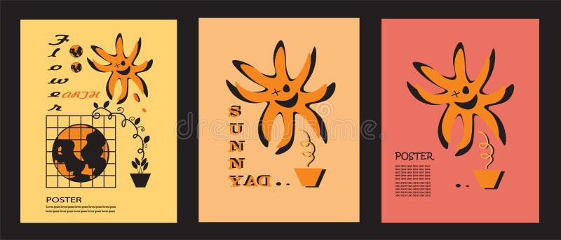 Sunflower poster set stock vector. Illustration of earthposter - 229535971