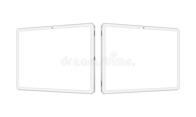 Two White Tablet Computers Mockups with Horizontal Blank Screens, Side ...