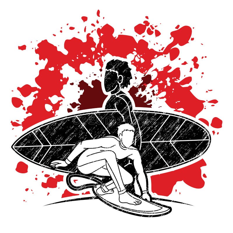 Group of Surfer Action Surfing Sport Man Players Cartoon Graphic Vector ...