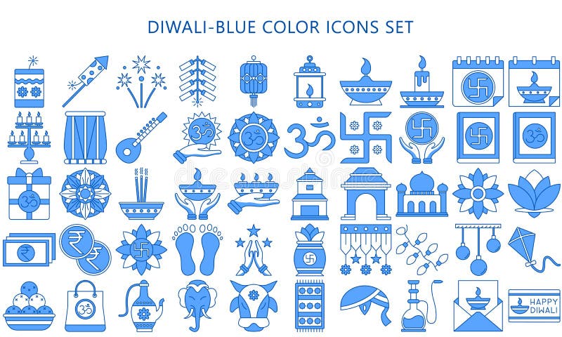 Diwali Blue Color Icons Set Stock Vector - Illustration of color ...