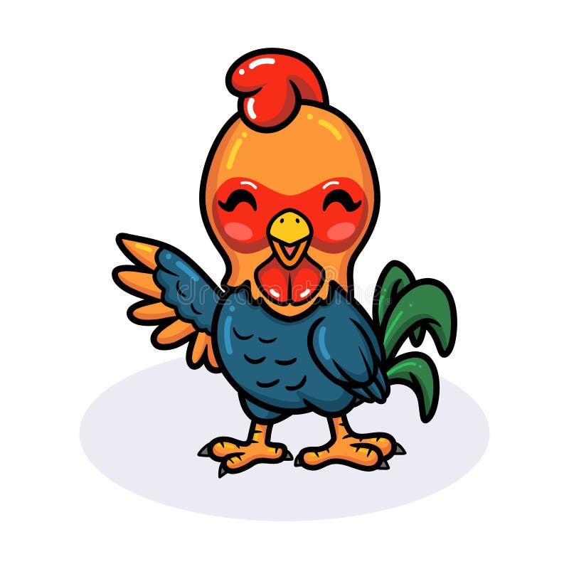 Cute Happy Little Rooster Cartoon Waving Hand Stock Vector ...