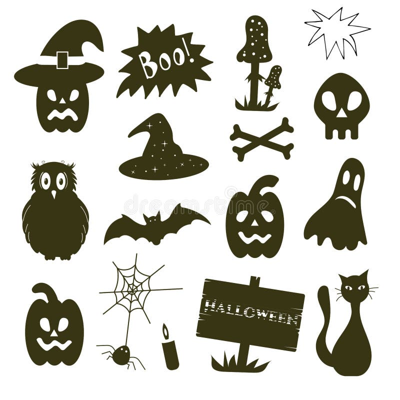 Set of Halloween Elements with Skull and Bones, Pumpkin, Fly Agaric ...