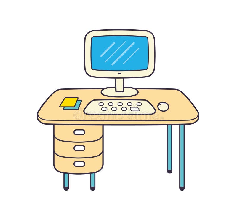 Computer on office table. stock vector. Illustration of place - 230076917