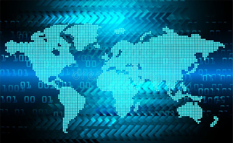 World Binary Circuit Board Future Technology, Blue Hud Cyber Security Concept Background Stock ...