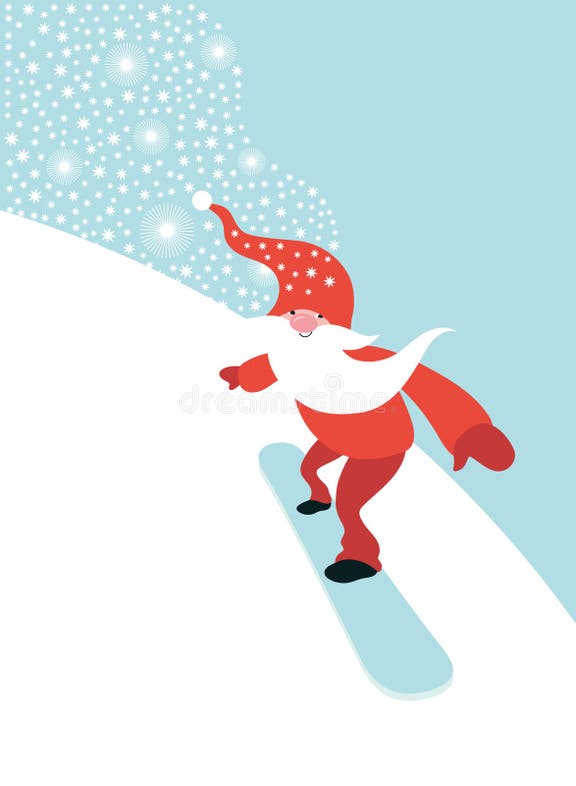 Christmas and New Year Greeting Card. Santa Snowboarding. Stock Vector ...