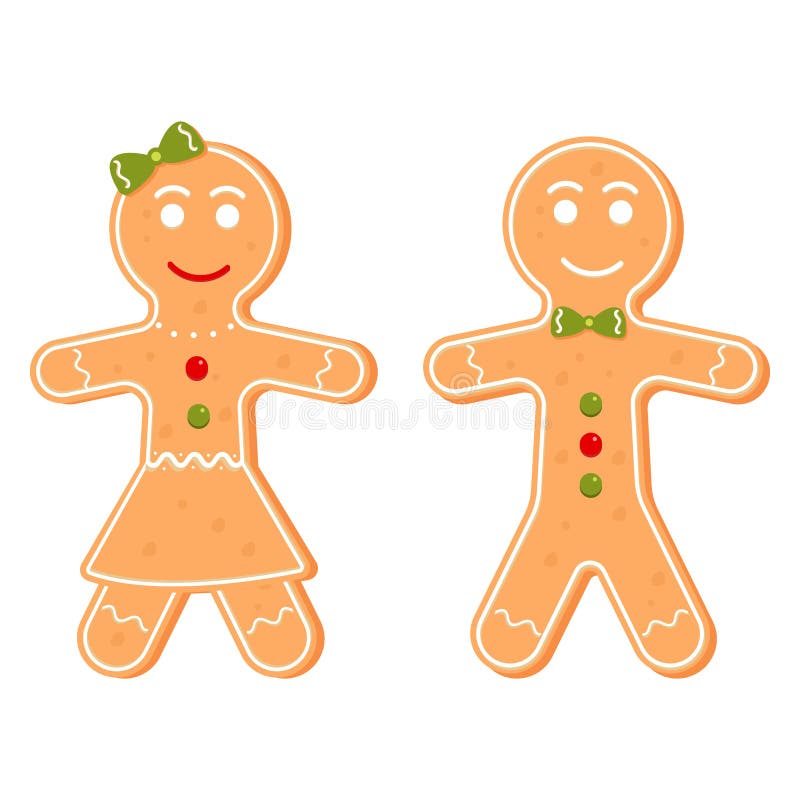 Gingerbread Man and Girl Character, Christmas Cookie. Cartoon Vector ...