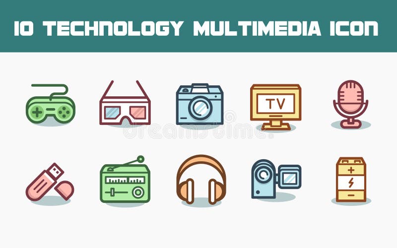 Technology Multimedia Icon Set 2 Stock Vector - Illustration of blog ...