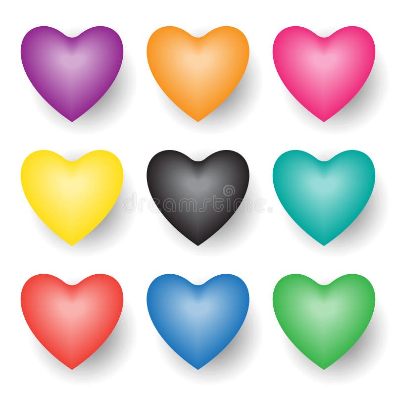 3d Heart Element Set Collection Ornamental Colorful Romantic Vector ...