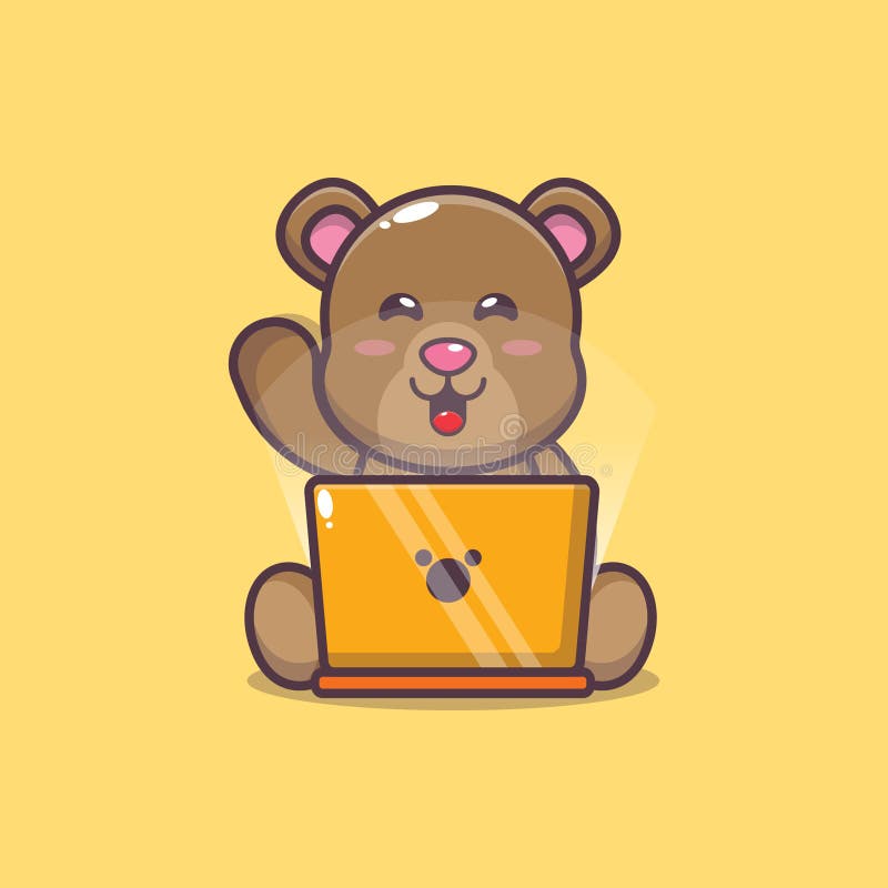 Cute Bear with Laptop Vector Cartoon Illustration Stock Vector ...