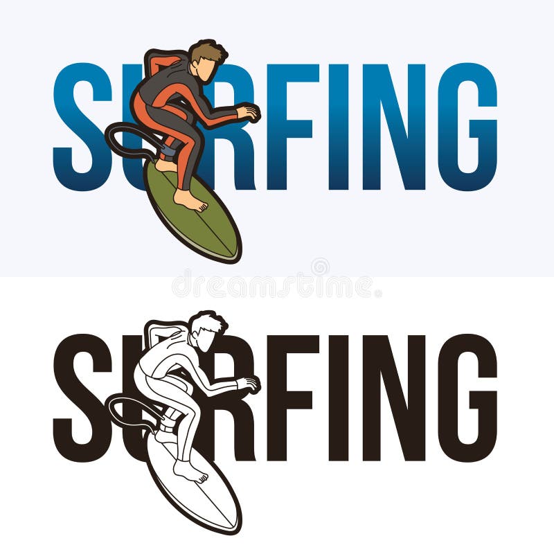 Surfing Text with Sport Player Graphic Vector Stock Vector ...
