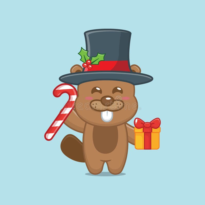 Christmas beaver stock vector. Illustration of card, happy - 82100639