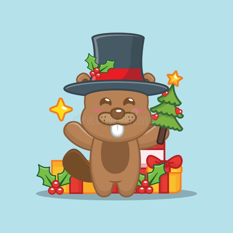 Christmas beaver stock vector. Illustration of card, happy - 82100639