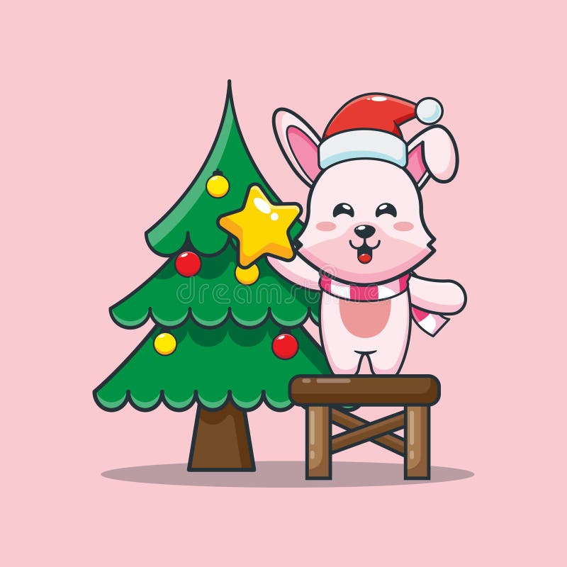 Cute Christmas Bunny Rabbit Cartoon Vector Illustration. Stock Vector ...