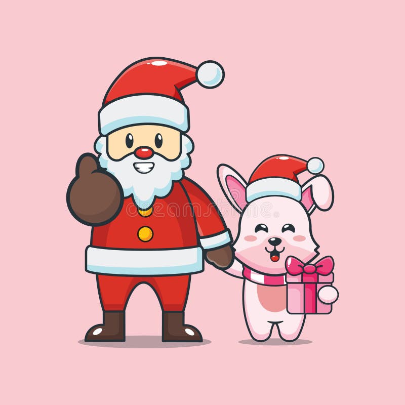 Cute Christmas Bunny Rabbit with Santa Cartoon Vector Illustration ...