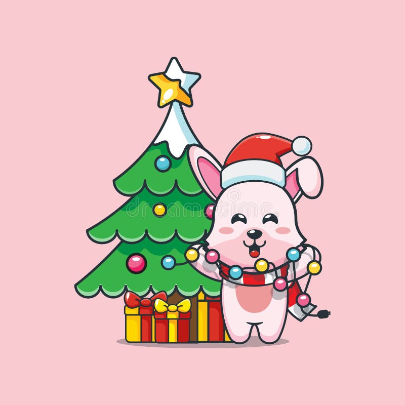 Cute Christmas Bunny Rabbit Cartoon Vector Illustration. Stock Vector ...