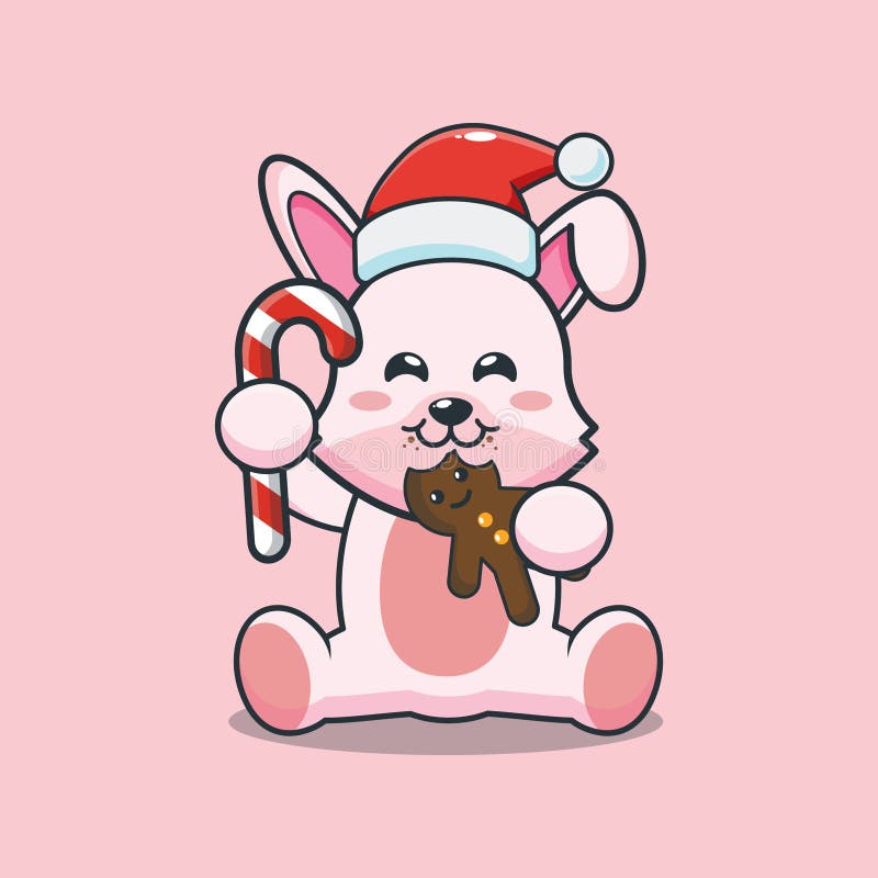 Cute Christmas Bunny Rabbit Cartoon Vector Illustration. Stock Vector ...