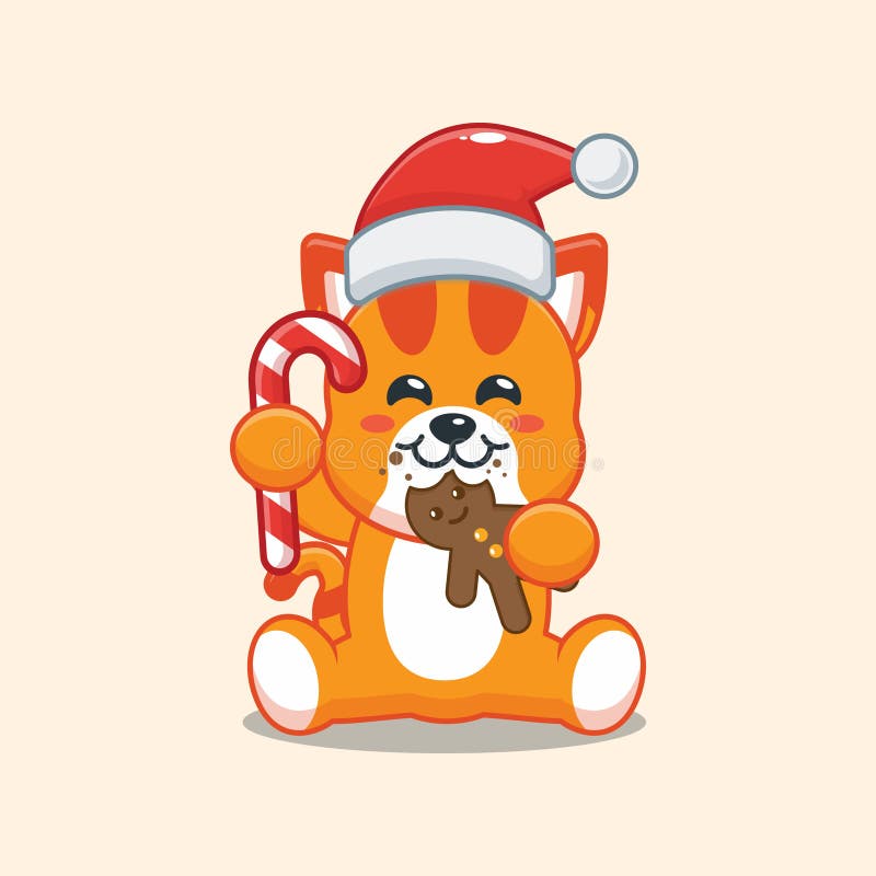 Cute Christmas Cat Cartoon Vector Illustration. Stock Vector ...