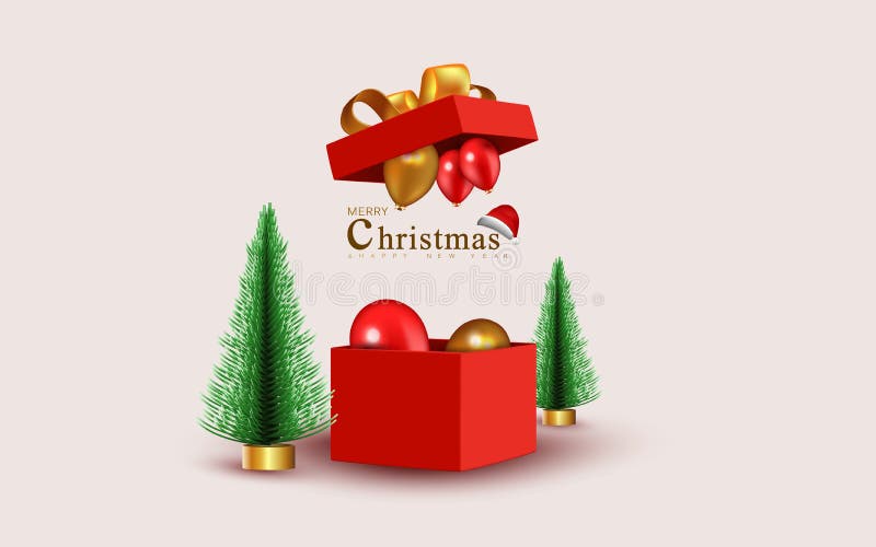 Christmas Design. Realistic Red Gift Box. Open a Gift Box Filled with ...