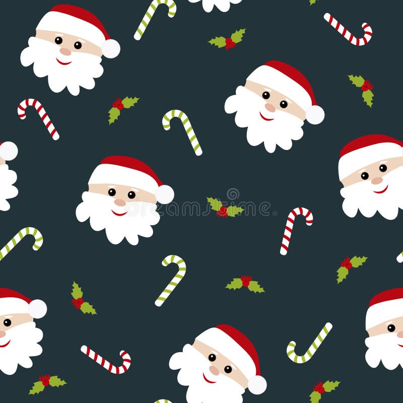 Christmas Seamless Pattern with Santa Claus, Candy Cane and Holly ...