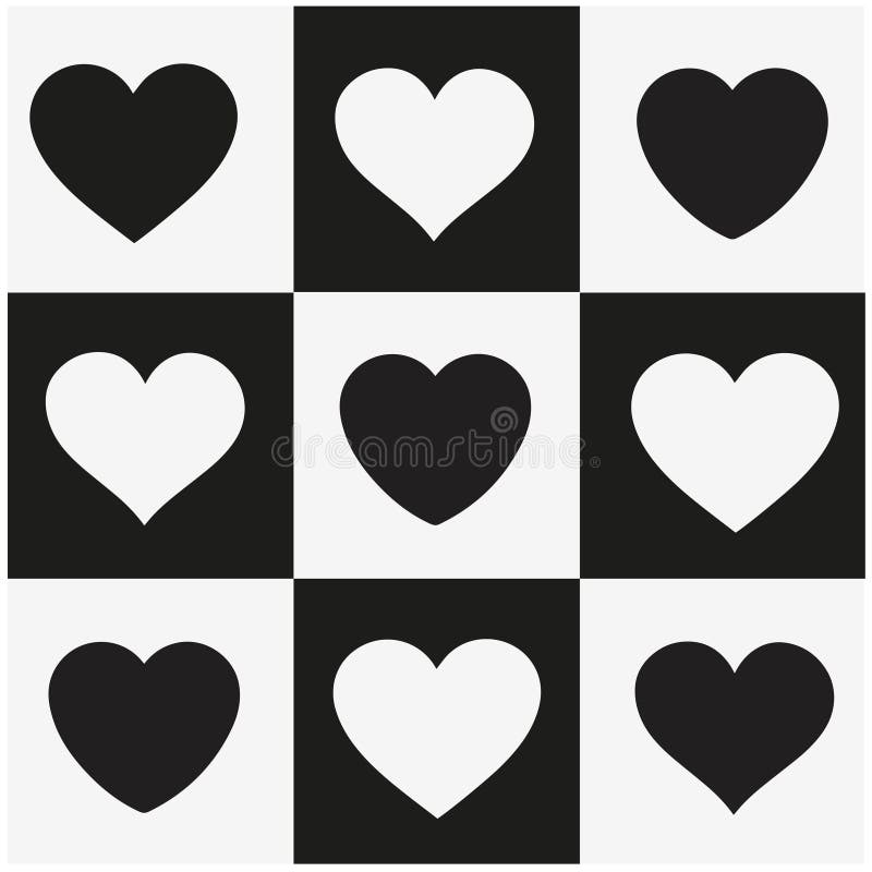 Vector Illustration a Collection of Black and White Hearts in a Grid of ...