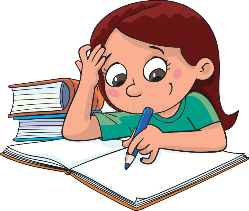 Young Girl Writing Homework Notebook Stock Illustrations – 280 Young ...